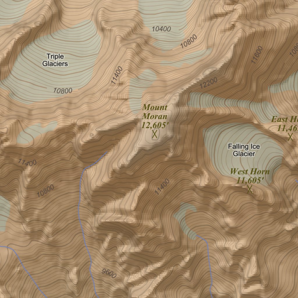 Mount Moran, Wyoming 7.5 Minute Topographic Map - Color Hillshade by ...