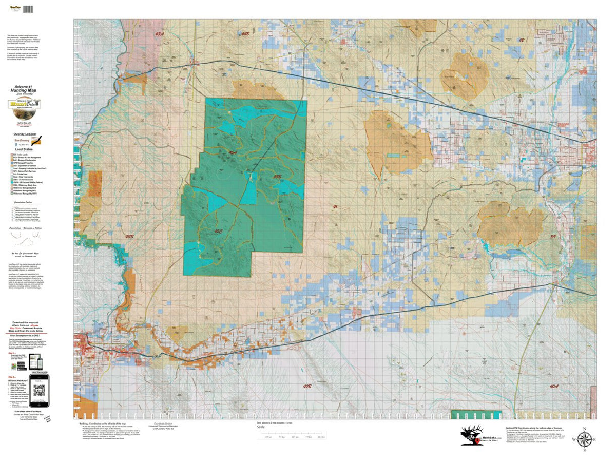 Arizona Unit 45B Mule Deer Hybrid Map by Arizona HuntData LLC | Avenza Maps