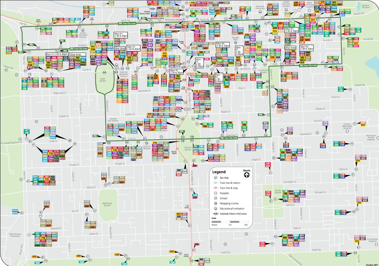 Adelaide, Australia Downtown Core Transit Map by Avenza Systems Inc ...