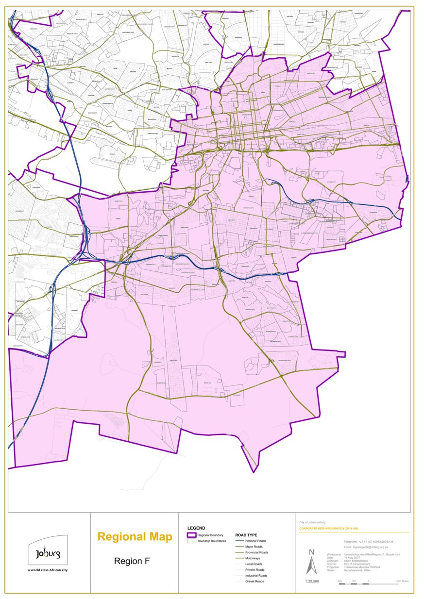 Central Johannesburg, South Africa Map by Avenza Systems Inc. | Avenza Maps