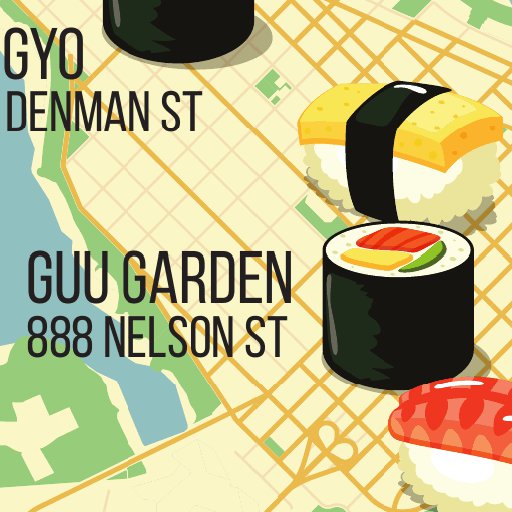 Vancouver's Bucket List Sushi Map by Avenza Systems Inc. | Avenza Maps