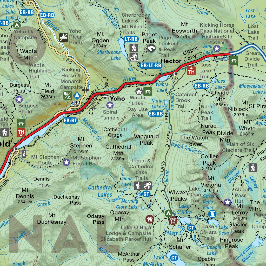 Banff, Kootenay and Yoho National Parks Topo Map by Backroad Mapbooks ...