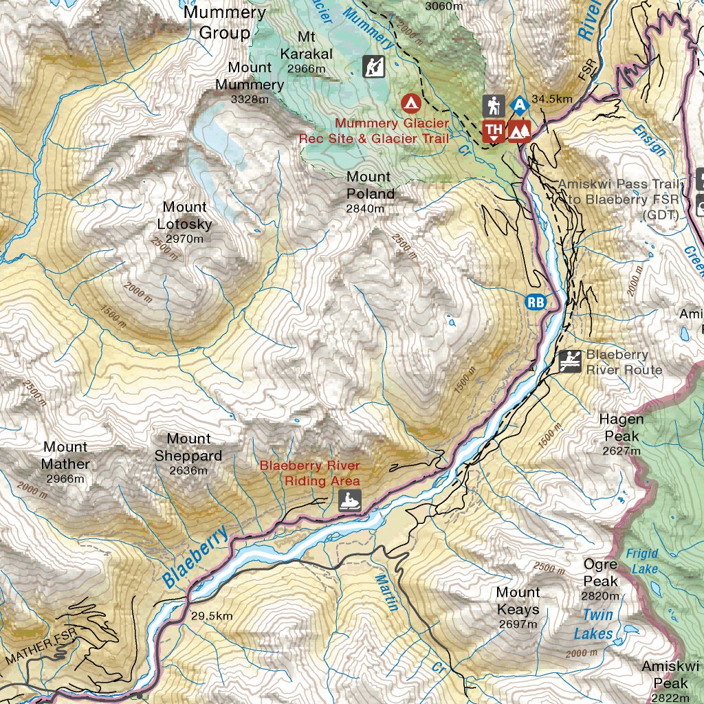 Banff, Kootenay and Yoho National Parks Topo Map by Backroad Mapbooks ...