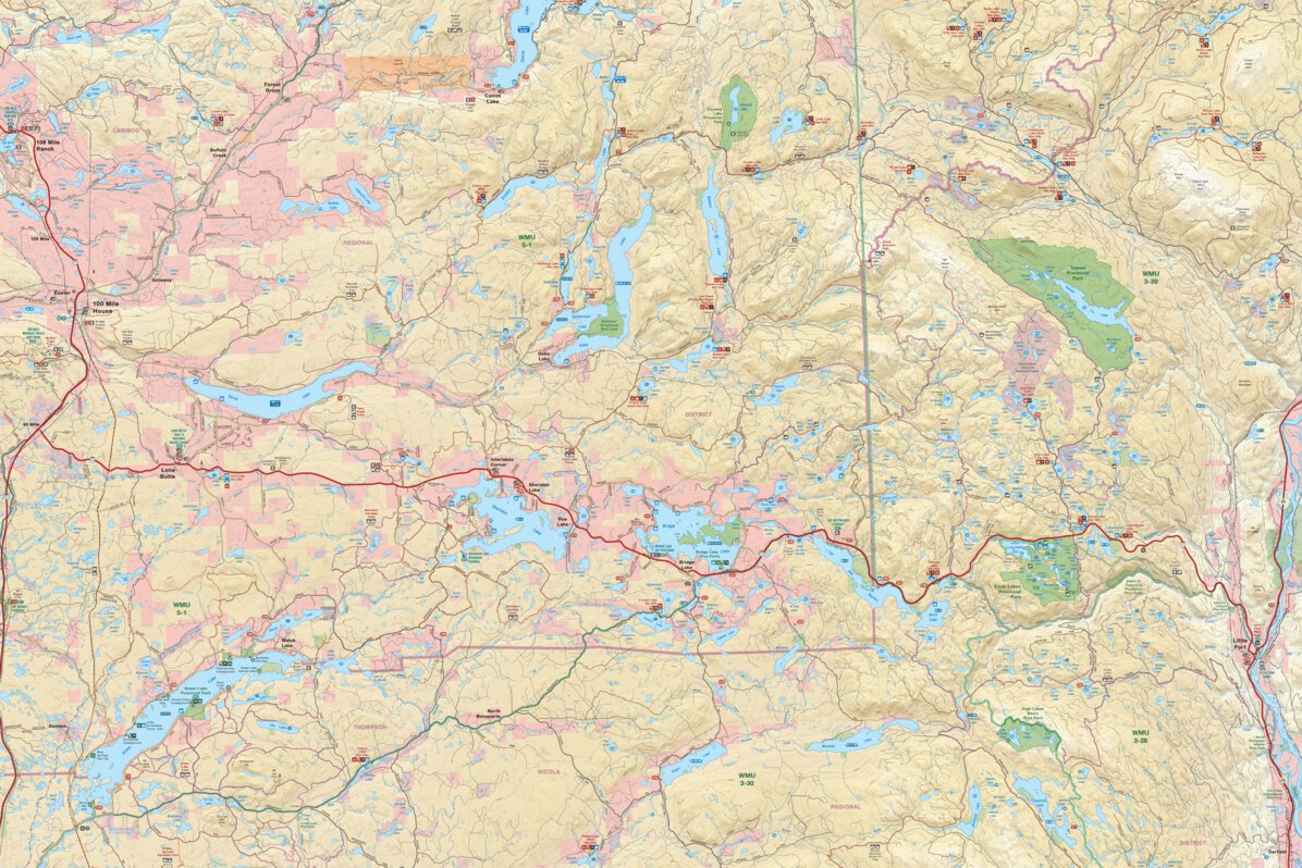 British Columbia Fishing Highway 24 BC Recreation Map by Backroad ...