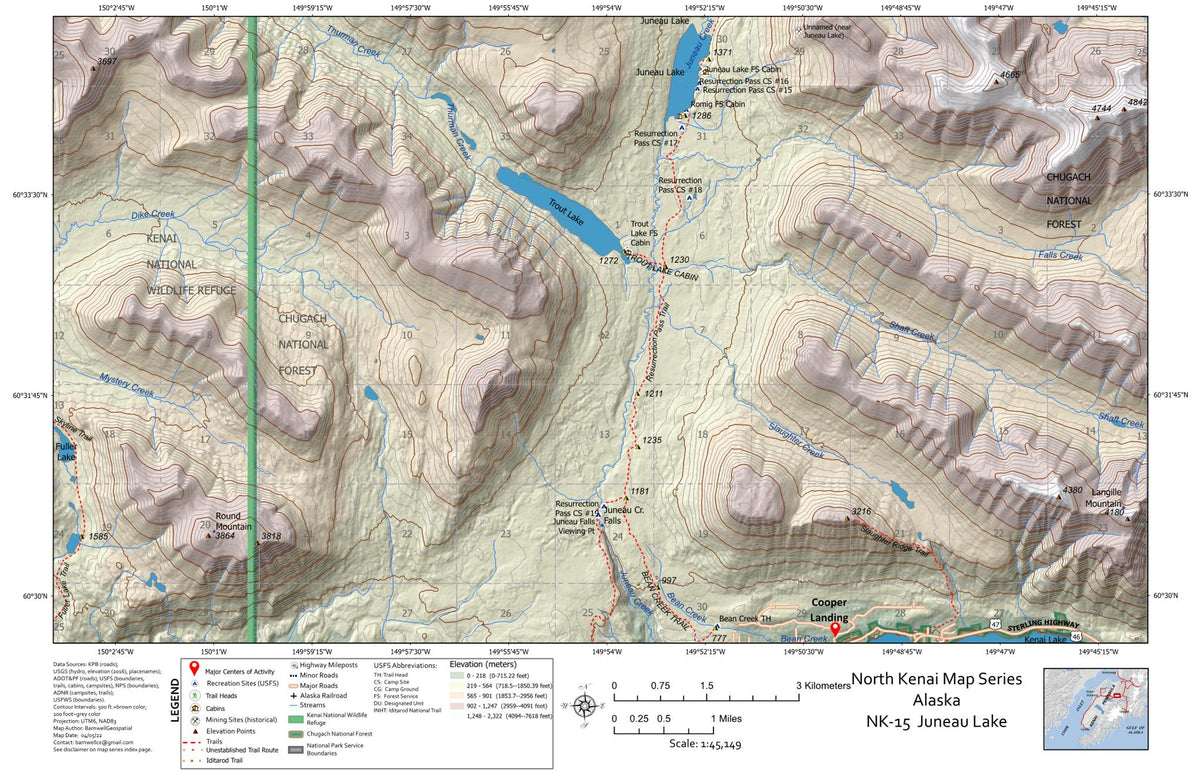 Juneau Lake, Northern Kenai Peninsula, Alaska Map by BarnwellGeospatial ...