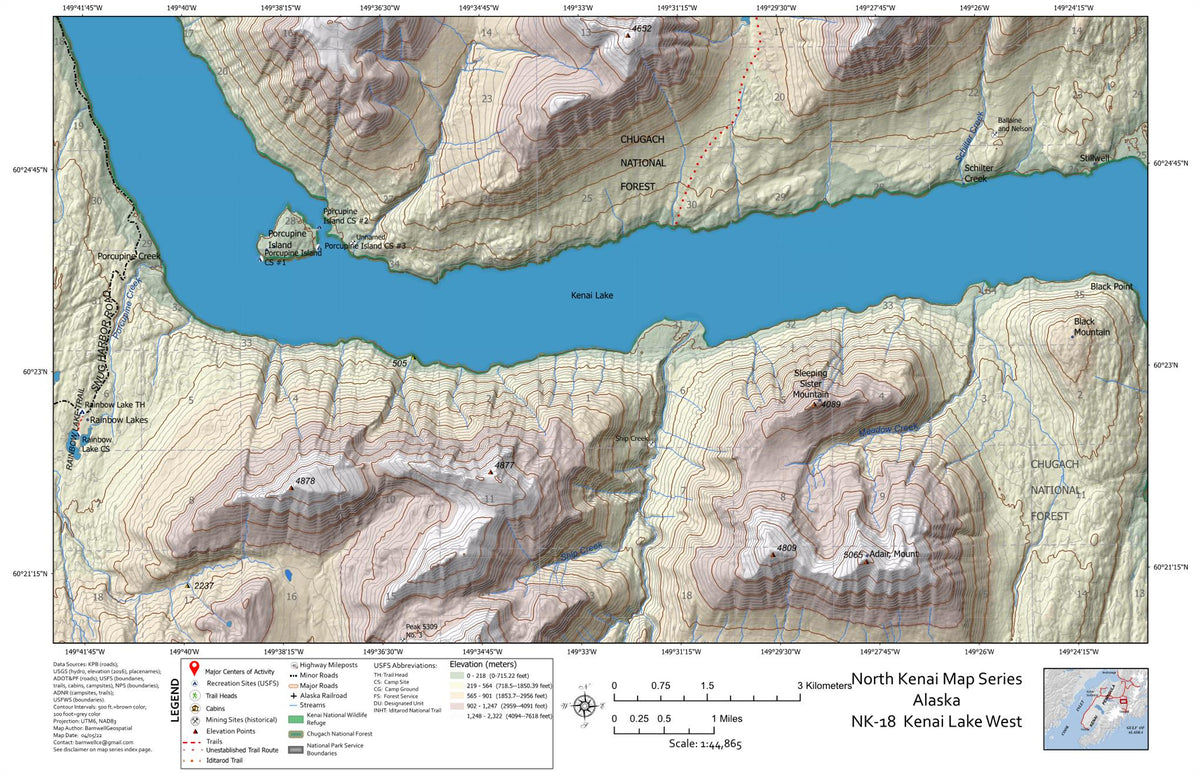 Kenai Lake, Northern Kenai Peninsula, Alaska Map by BarnwellGeospatial ...