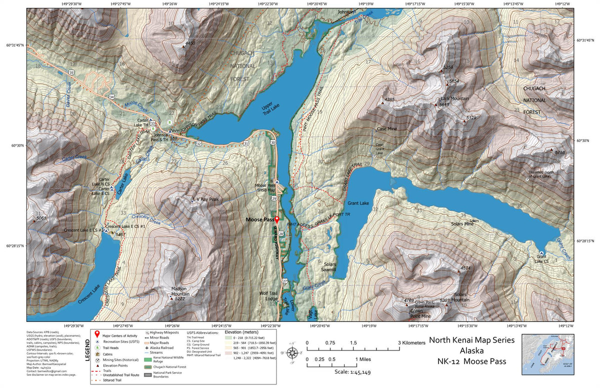 Moose Pass, Northern Kenai Peninsula, Alaska Map by BarnwellGeospatial ...