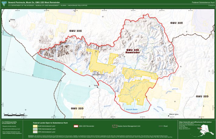 Alaska GMU 22D: Remainder - Federal Subsistence Hunt Map by Bureau of ...