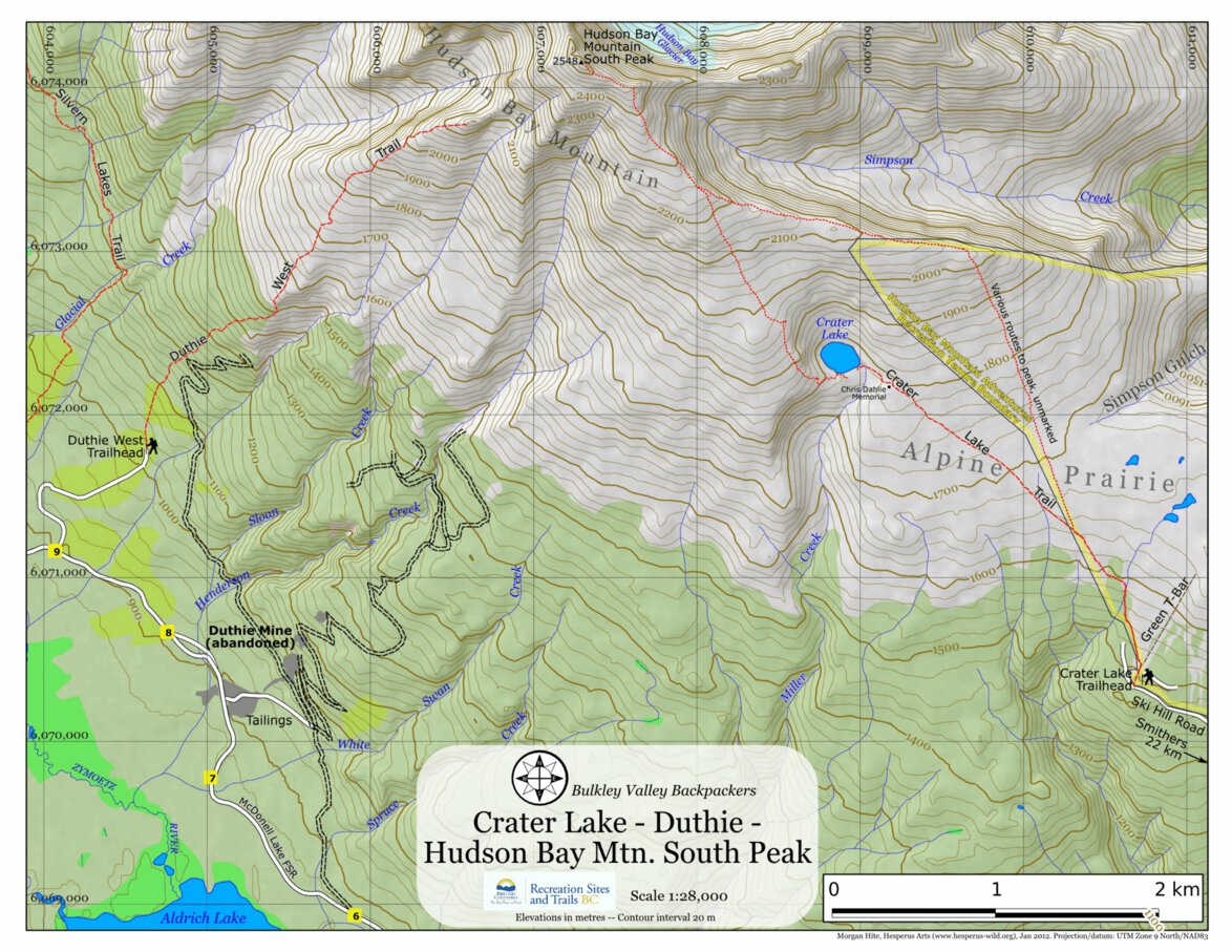 Crater Lake, Duthie Mine, Hudson Bay Mtn South Peak Hiking Trails Map ...