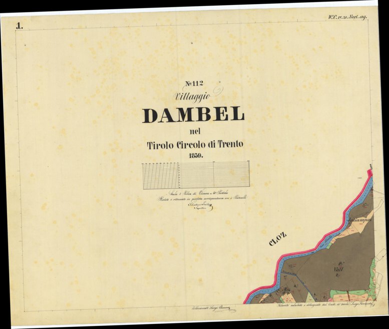 DAMBEL Mappa originale d'impianto del Catasto austro-ungarico. Scala 1: ...