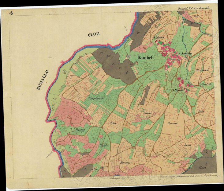 DAMBEL Mappa originale d'impianto del Catasto austro-ungarico. Scala 1: ...