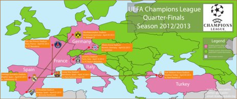 UEFA Champions League 2012-13 Quarter-Finals Map by geocadder | Avenza Maps