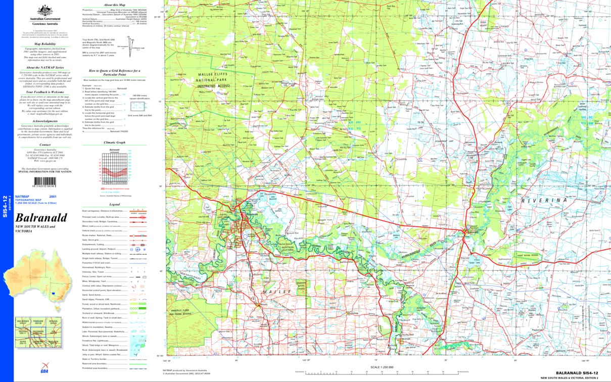 Balranald SI54 - 12 Map by Geoscience Australia | Avenza Maps