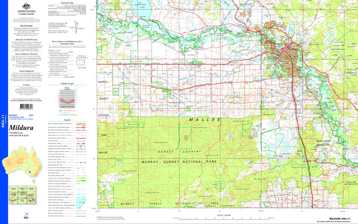 Mildura SI54 - 11 Map by Geoscience Australia | Avenza Maps