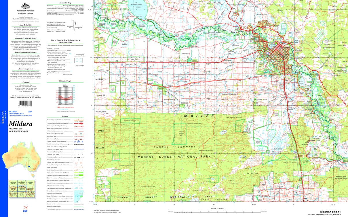 Mildura SI54 - 11 Map by Geoscience Australia | Avenza Maps