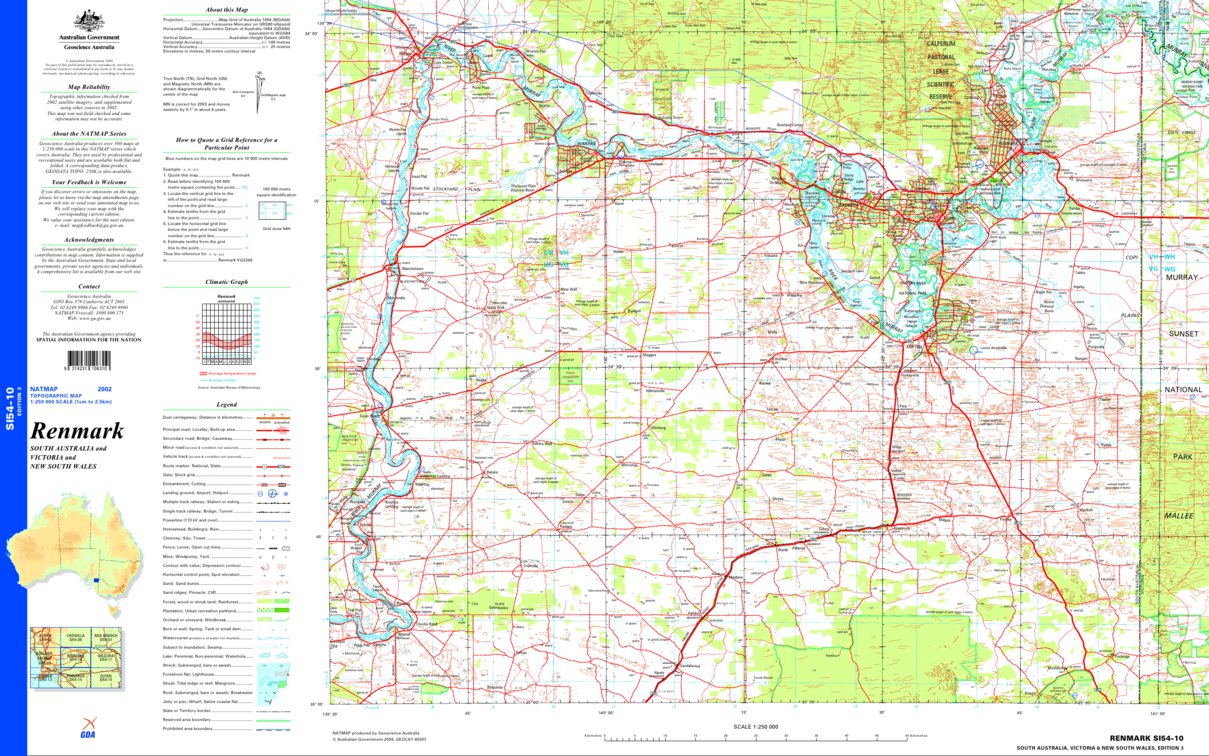 Renmark SI54 - 10 Map by Geoscience Australia | Avenza Maps