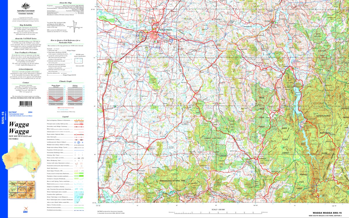 Wagga Wagga SI55 - 15 Map by Geoscience Australia | Avenza Maps