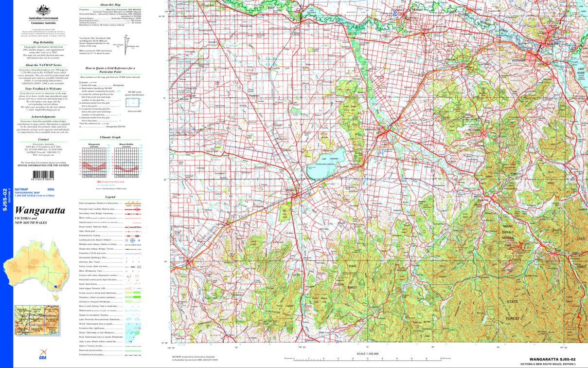 Wangaratta SJ55 - 02 Map by Geoscience Australia | Avenza Maps