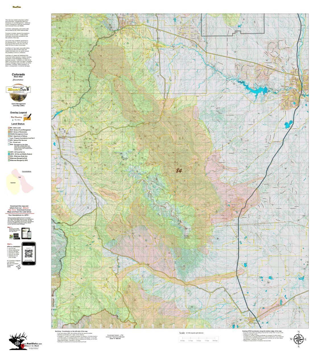 Colorado Unit 84 Bear Concentrations Map by HuntData LLC | Avenza Maps