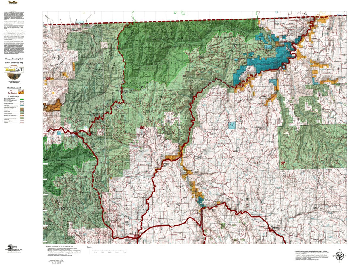 Oregon Hunting Unit 56, Wenaha Land Ownership Map by HuntData LLC ...