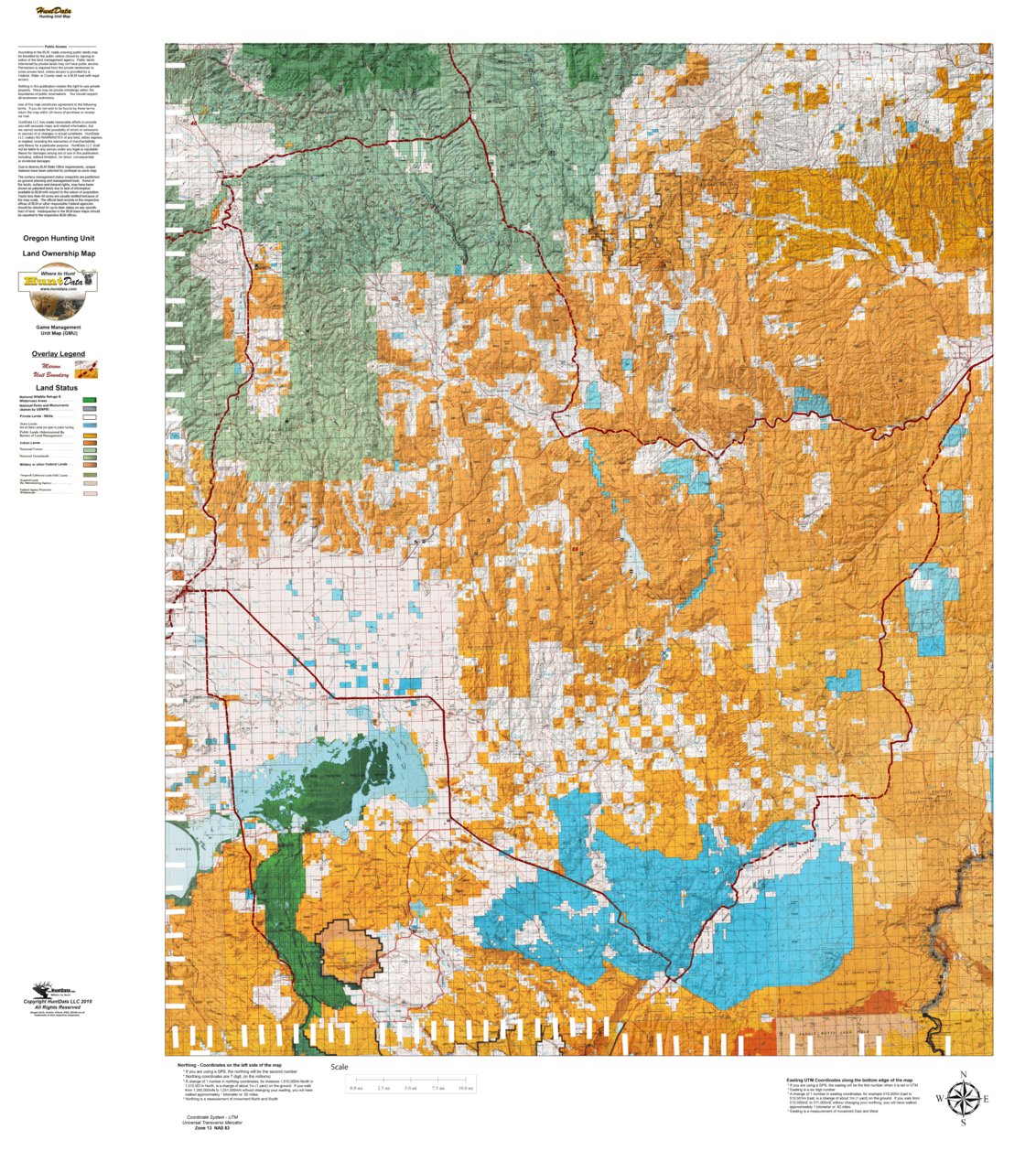 Oregon Hunting Unit 66 North, Malheur Land Ownership Map by HuntData ...