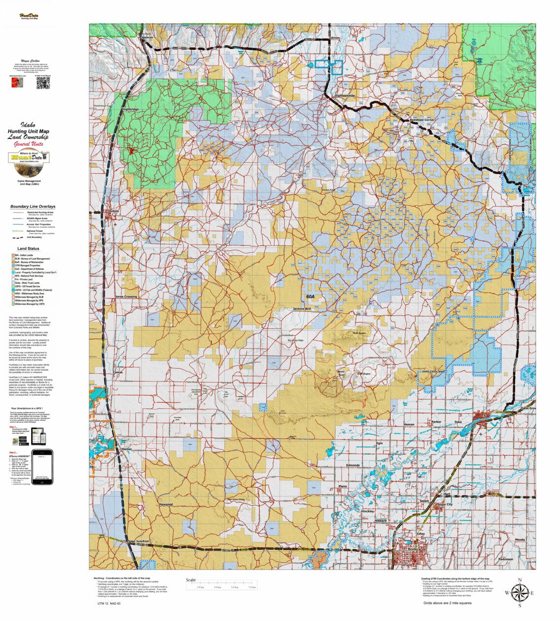 Idaho General Unit 60A Land Ownership Map by Idaho HuntData LLC ...