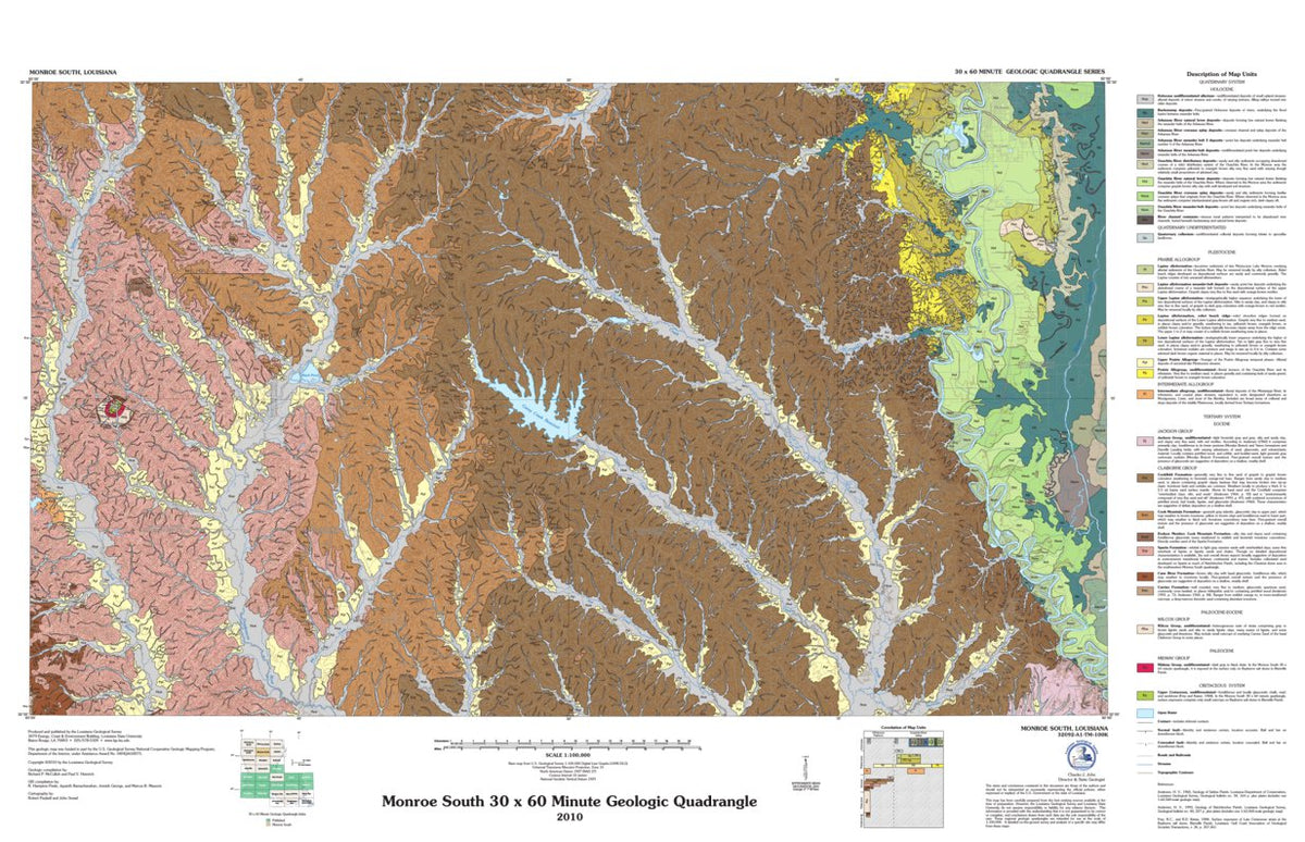 Monroe South 100k surface geology Map by Louisiana Geological Survey ...