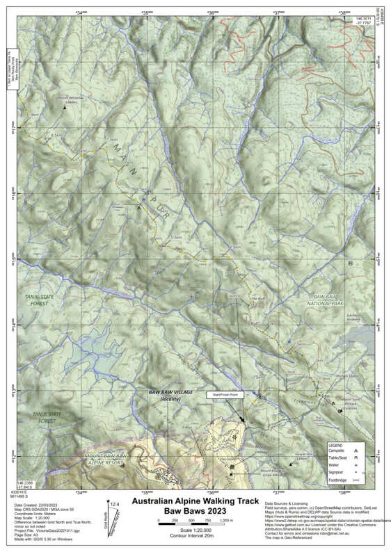 Australian Alpine Walking Track - Baw Baw Village to Mt Whitelaw Map by ...