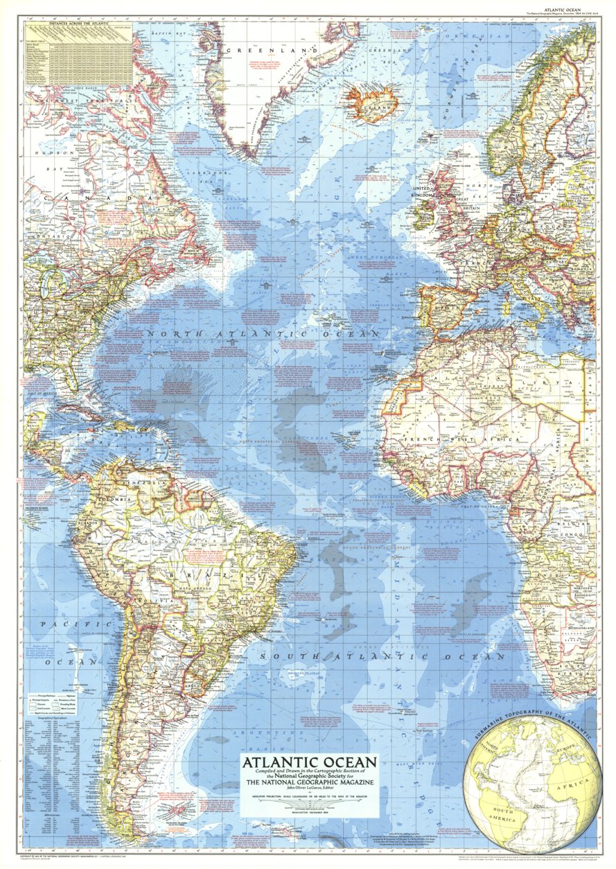 Atlantic Ocean 1955 Map by National Geographic | Avenza Maps
