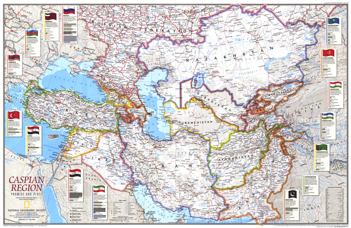 Caspian Region: Promise and Peril 1999 Map by National Geographic ...