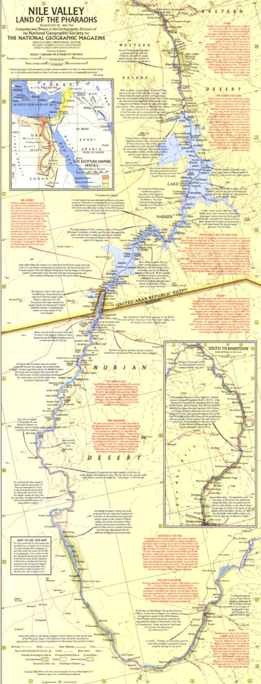 Nile Valley, Land Of The Pharaohs South 1965 Map by National Geographic ...
