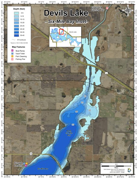 Devils Lake - Six Mile Bay Area Map by North Dakota Game and Fish ...