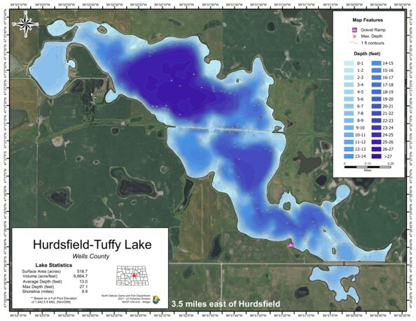 Hurdsfield-Tuffy Lake - Wells County Map by North Dakota Game and Fish ...