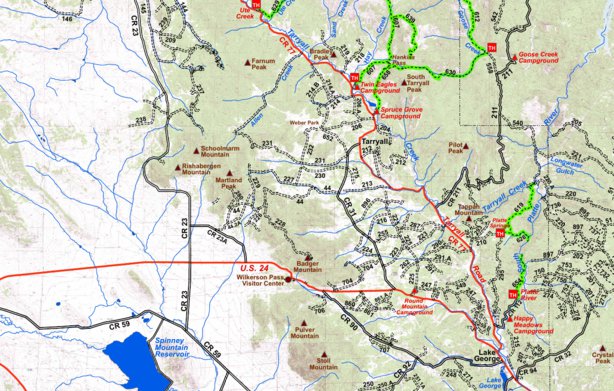 Tarryall and Lost Creek Wilderness Hiking Trails Map by Park County ...