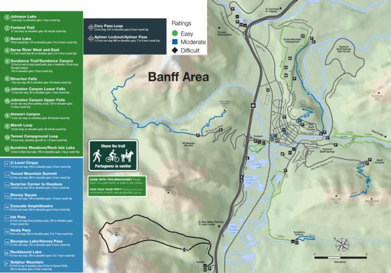 Banff National Park - Banff Area Day Hikes Map by Parks Canada | Avenza Maps