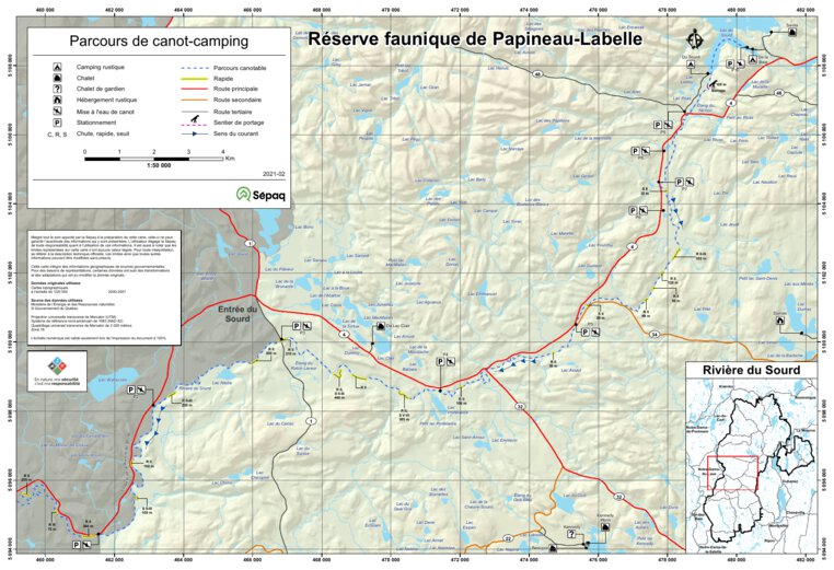 Réserve faunique de Papineau-Labelle : Carte de canot-camping (Rivière ...