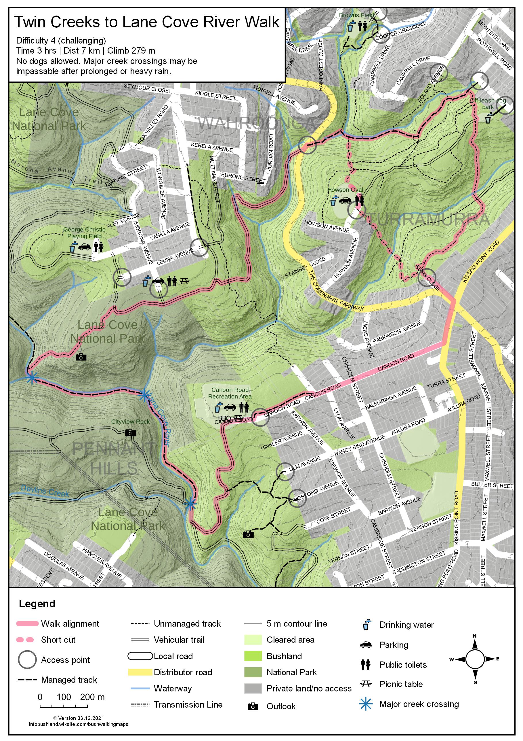 Twin Creeks to Lane Cove River Walk, Turramurra Map by Sydney ...
