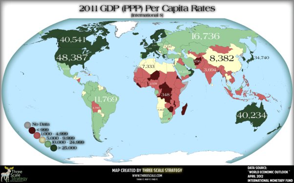 2011 World GDP (PPP) Per Capita Rates Map by Three Scale Strategy ...