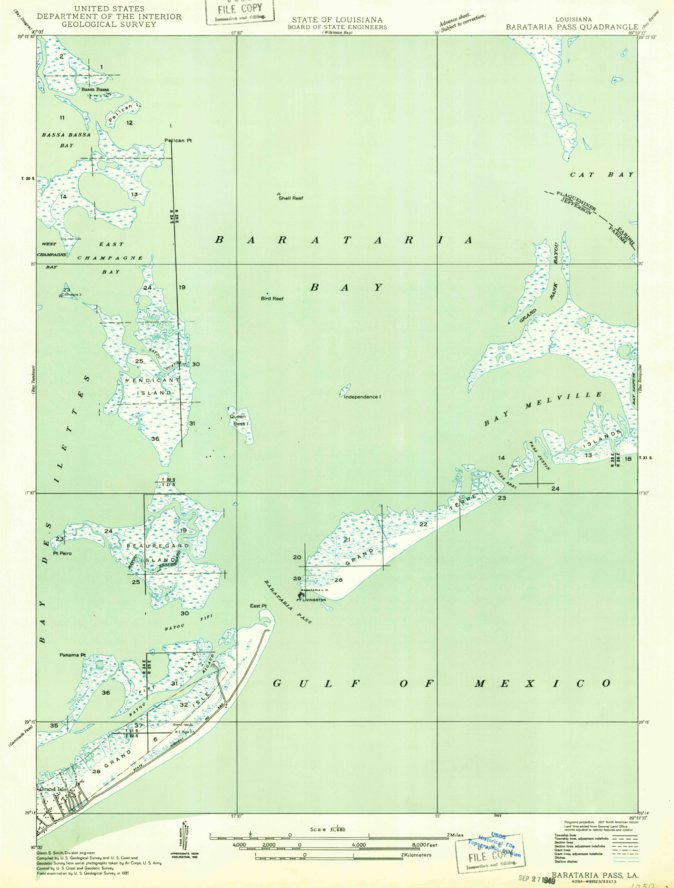 Barataria Pass, LA (1949, 31680-Scale) Map by United States Geological ...