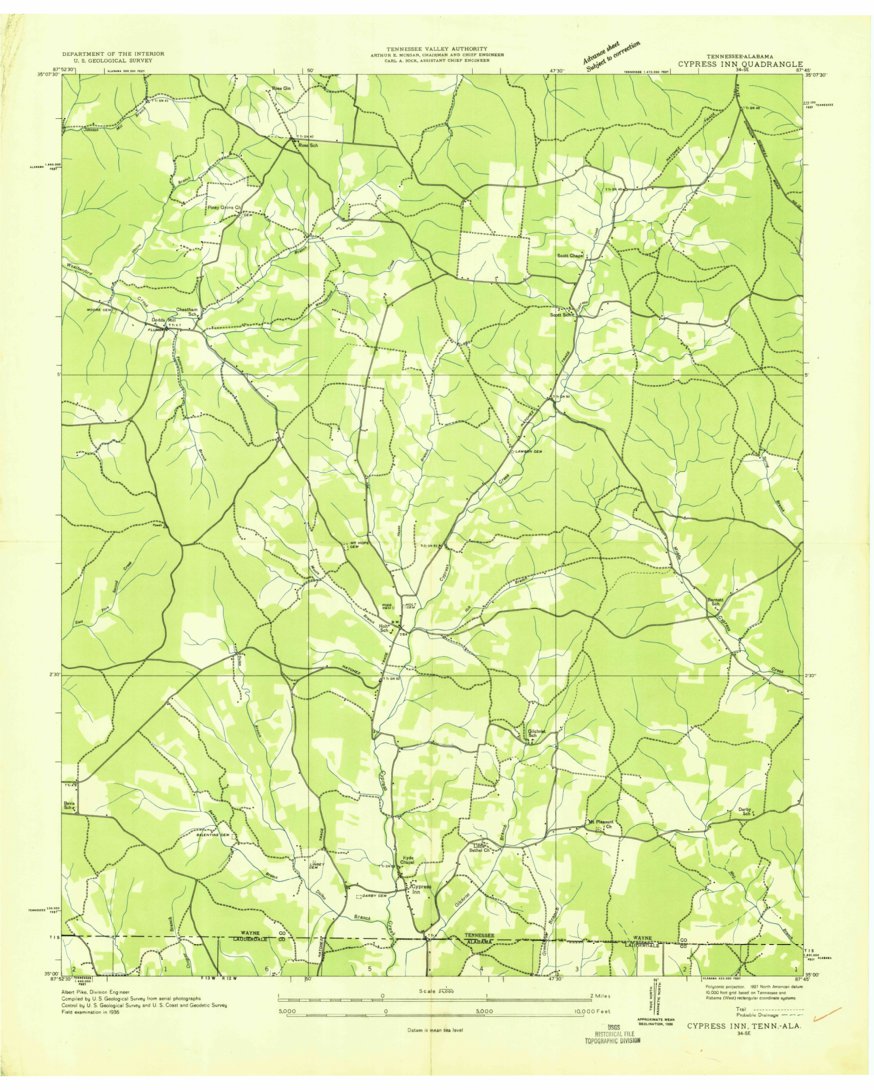 Cypress Inn, TN-AL (1936, 24000-Scale) Map by United States Geological ...