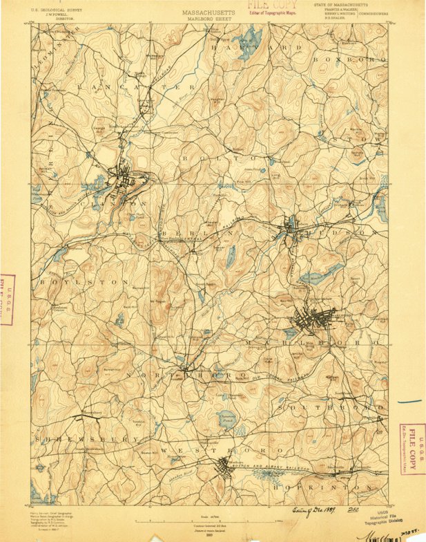 Marlborough, MA (1889, 62500-Scale) Map by United States Geological ...