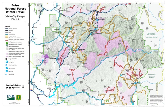 Boise National Forest Winter Travel Map Idaho City Ranger District 2023 ...