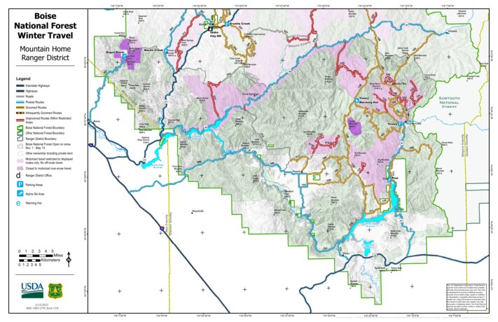 Boise National Forest Winter Travel Map Mountain Home Ranger District ...