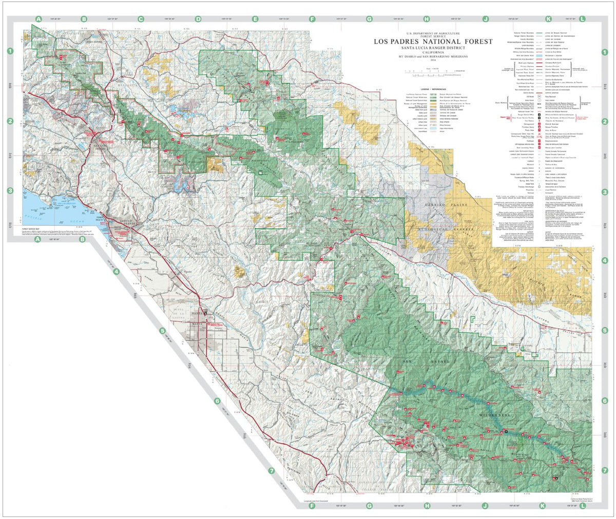 Los Padres National Forest Visitor Map (Central) by US Forest Service ...