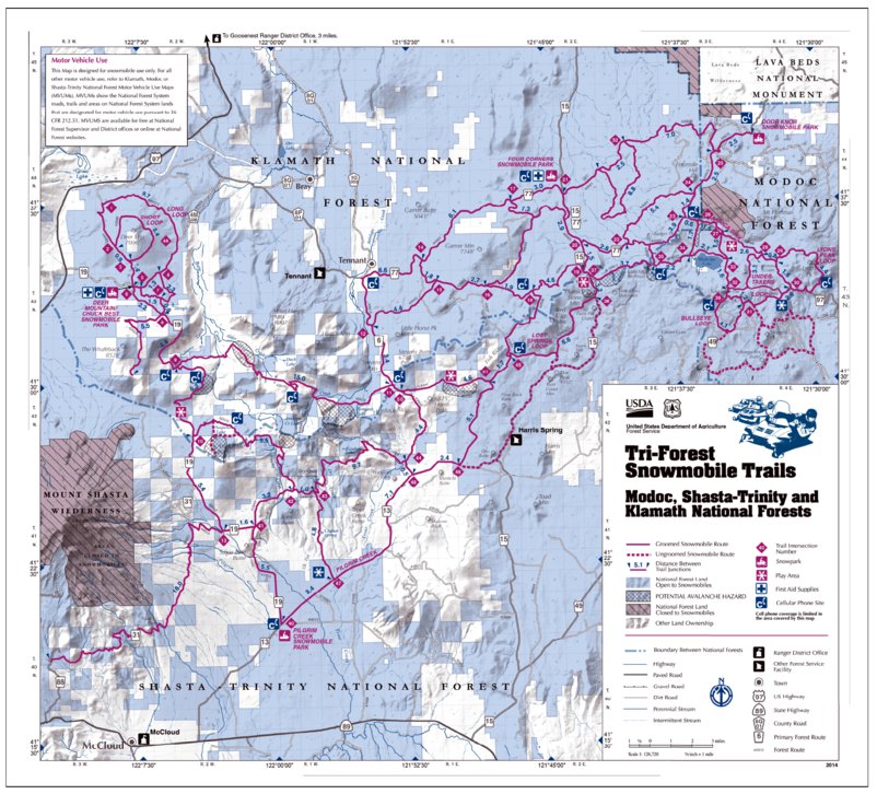 Triforest Snowmobile Trail Map by US Forest Service R5 | Avenza Maps