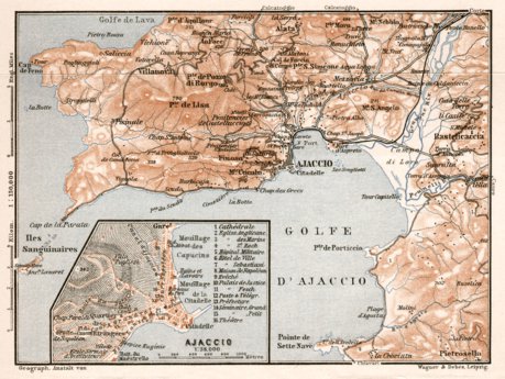 Ajaccio and environs Map, 1902 by Waldin | Avenza Maps