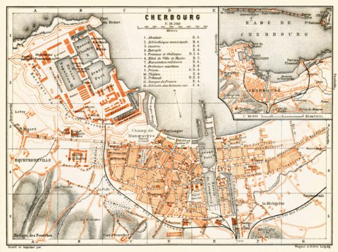 Cherbourg city Map, 1910 by Waldin | Avenza Maps