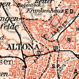 Hamburg, Altona and environs Map, 1911 by Waldin | Avenza Maps