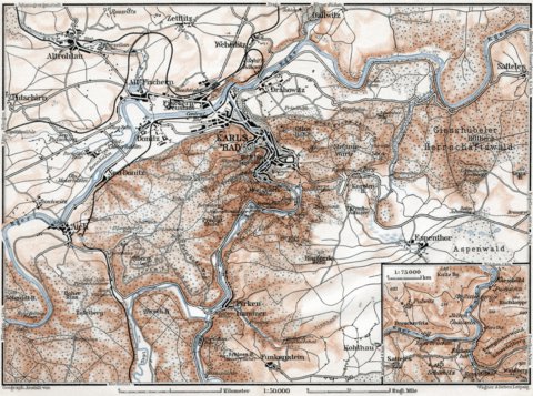 Karlsbad (Karlový Vary) and environs Map, 1910 (first version) by ...