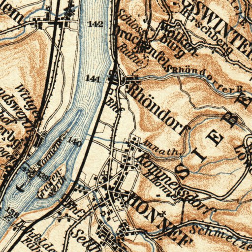Map of the Course of the Rhine from Bonn to Coblenz, 1905 by Waldin ...